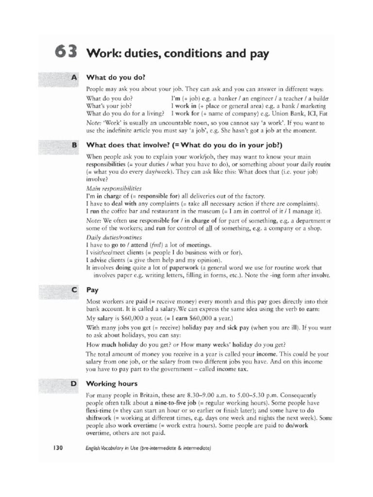 Work-Vocabulary English Vocabulary in Use Pre Intermediate | PDF