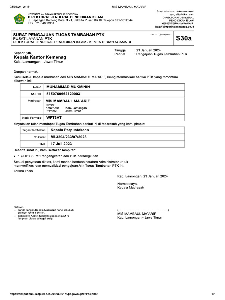 Tugas Tambahan Kep. Perpus | PDF