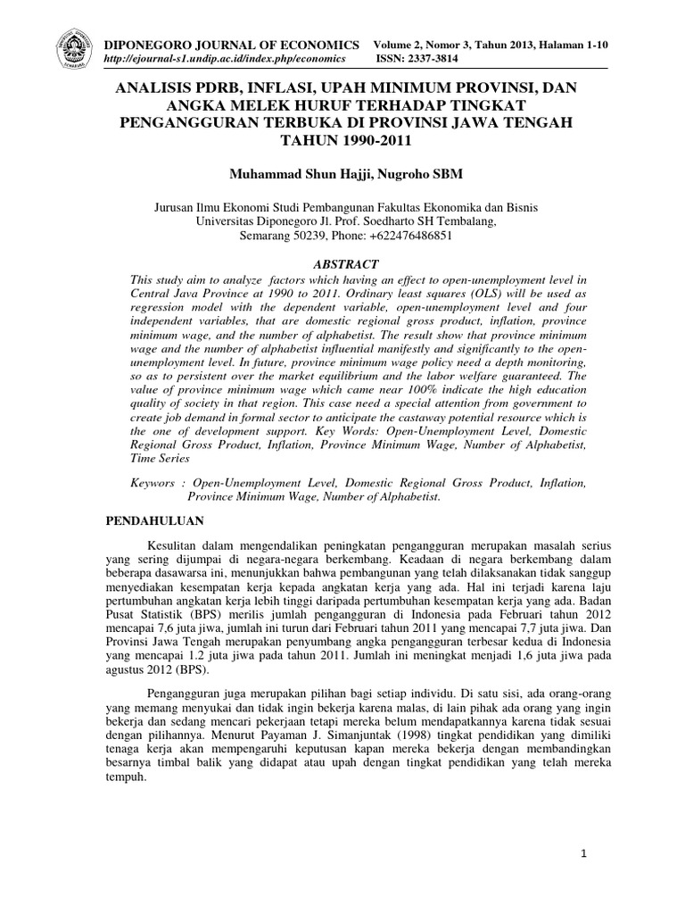 ID Analisis PDRB Inflasi Upah Minimum Provinsi Dan Angka Melek Huruf Terhadap Tingk | PDF