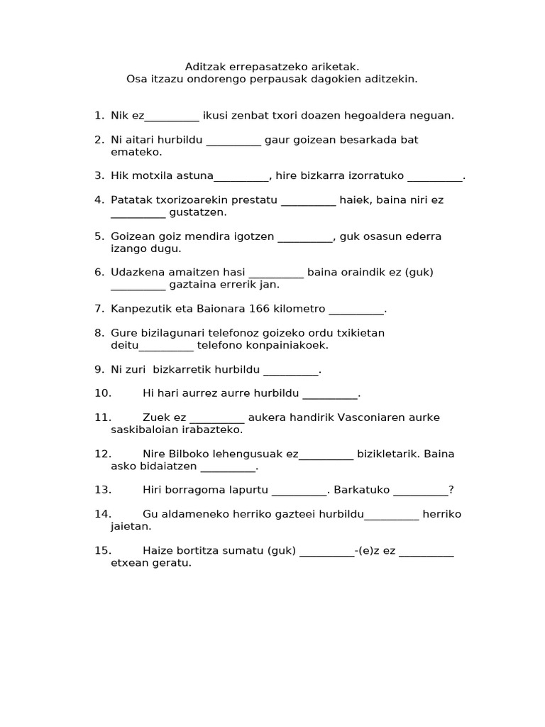 Aditzak Errepasatzeko Ariketak | PDF
