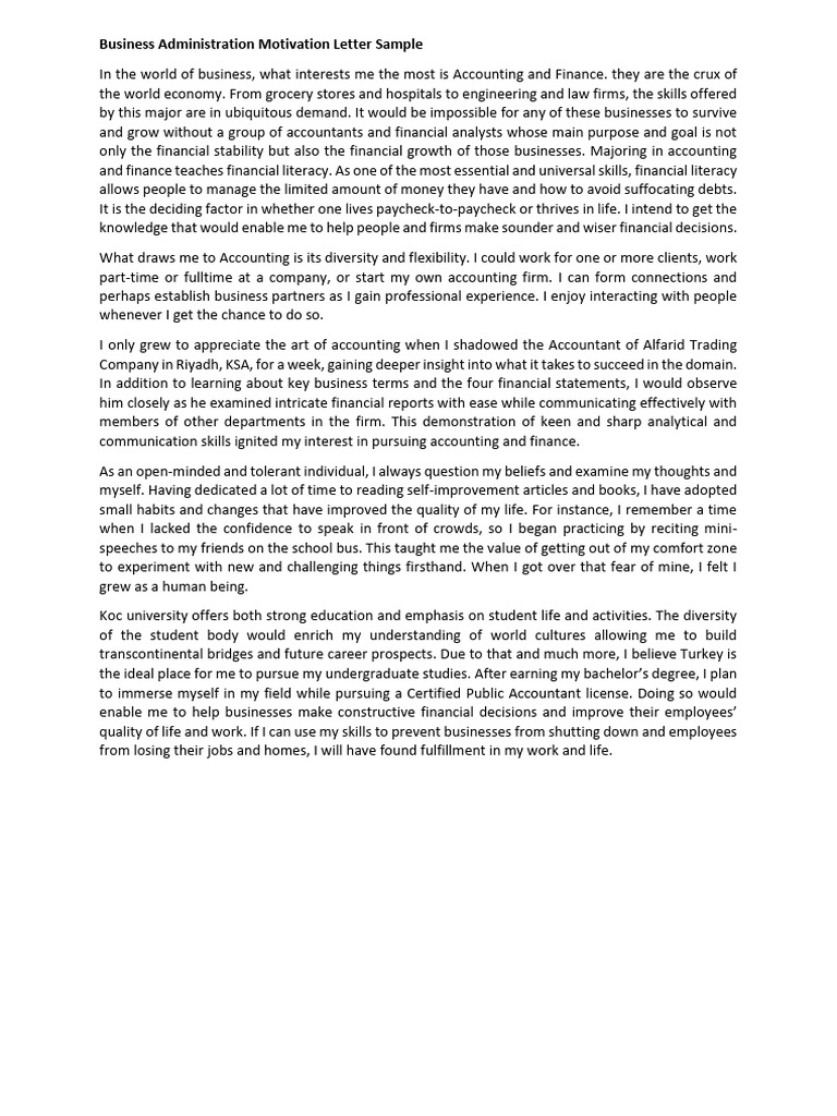 Motivation Letter Sample Business Administration 1 | PDF