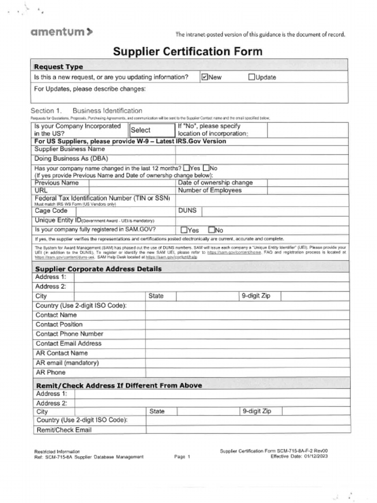 Supplier - Certification - Form - SCM-715-8A-F-2 Filled | PDF