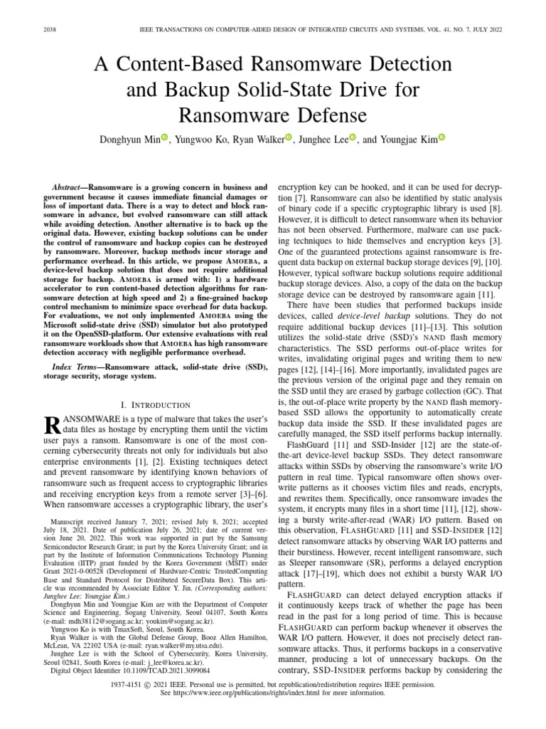 A Content-Based Ransomware Detection and Backup Solid-State Drive For Ransomware Defense | PDF ...