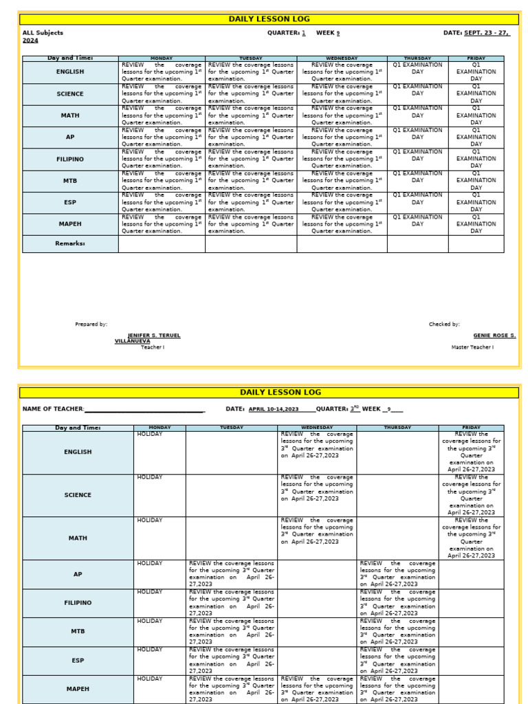 DLL Q1 Week 9 All Subjects | PDF