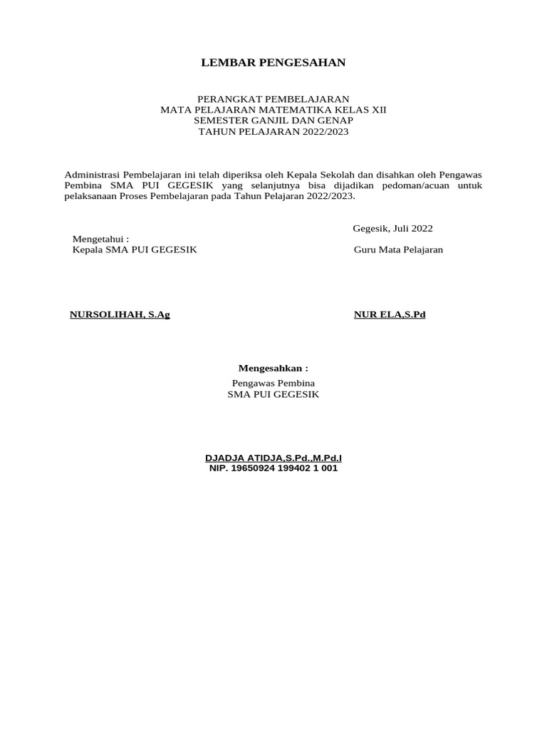 Lembar Pengesahan Perangkat | PDF