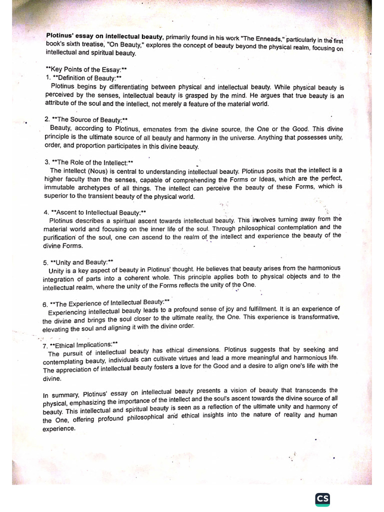 Plotinus's Intellectual Beauty | PDF