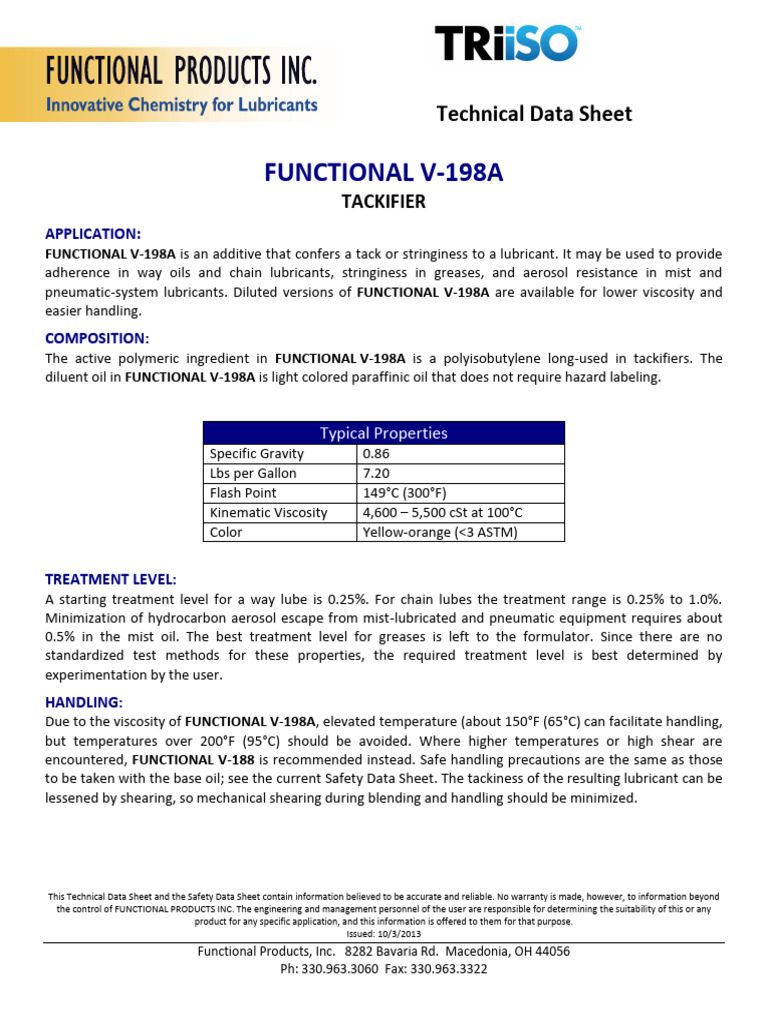 Grease Tackifier - V-198A - TDS | PDF