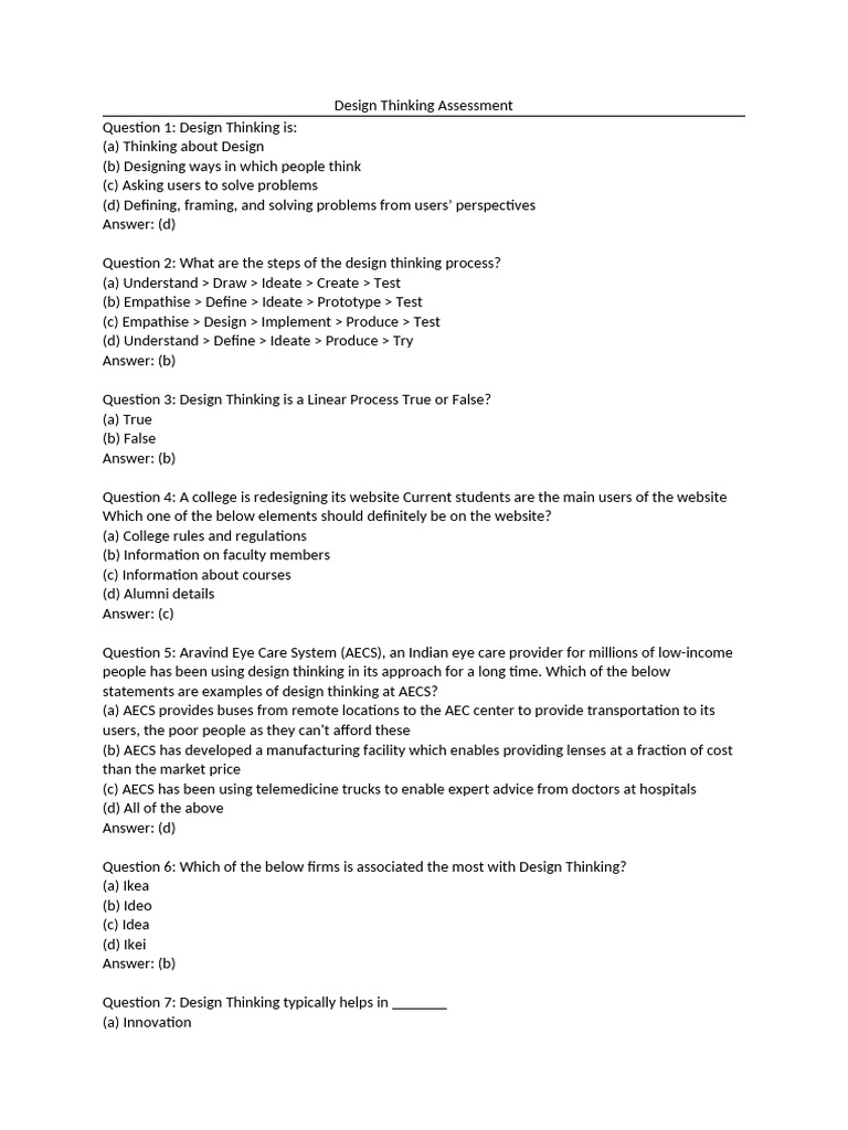 Design Thinking Quiz | PDF