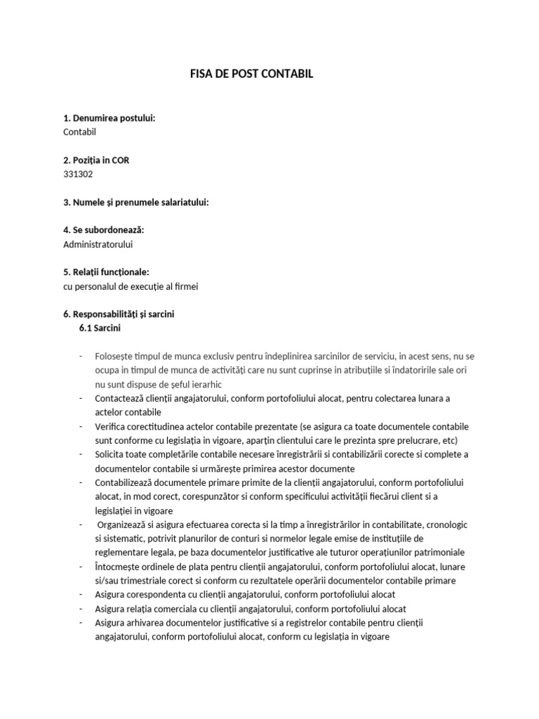 Fisa de Post Contabil | PDF