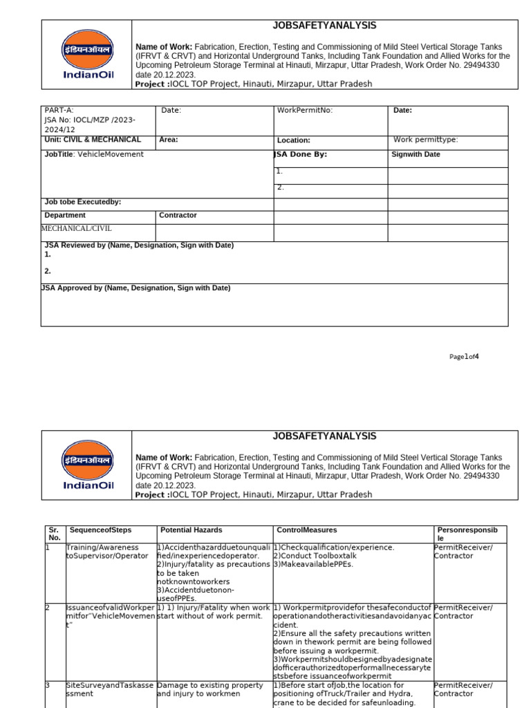 JSA 12 Vehicle Movement | PDF