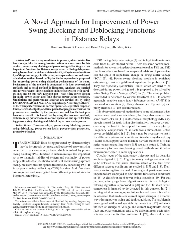 A Novel Approach For Improvement of Power Swing Blocking and Deblocking ...