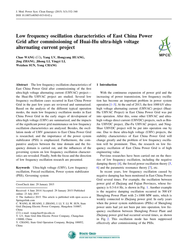 Low Frequency Oscillation Characteristics of East China Power Grid ...
