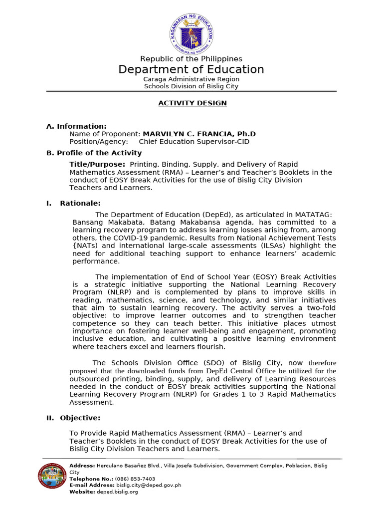 Activity-Design-RMA Activities | PDF | Behavior Modification | Cognition