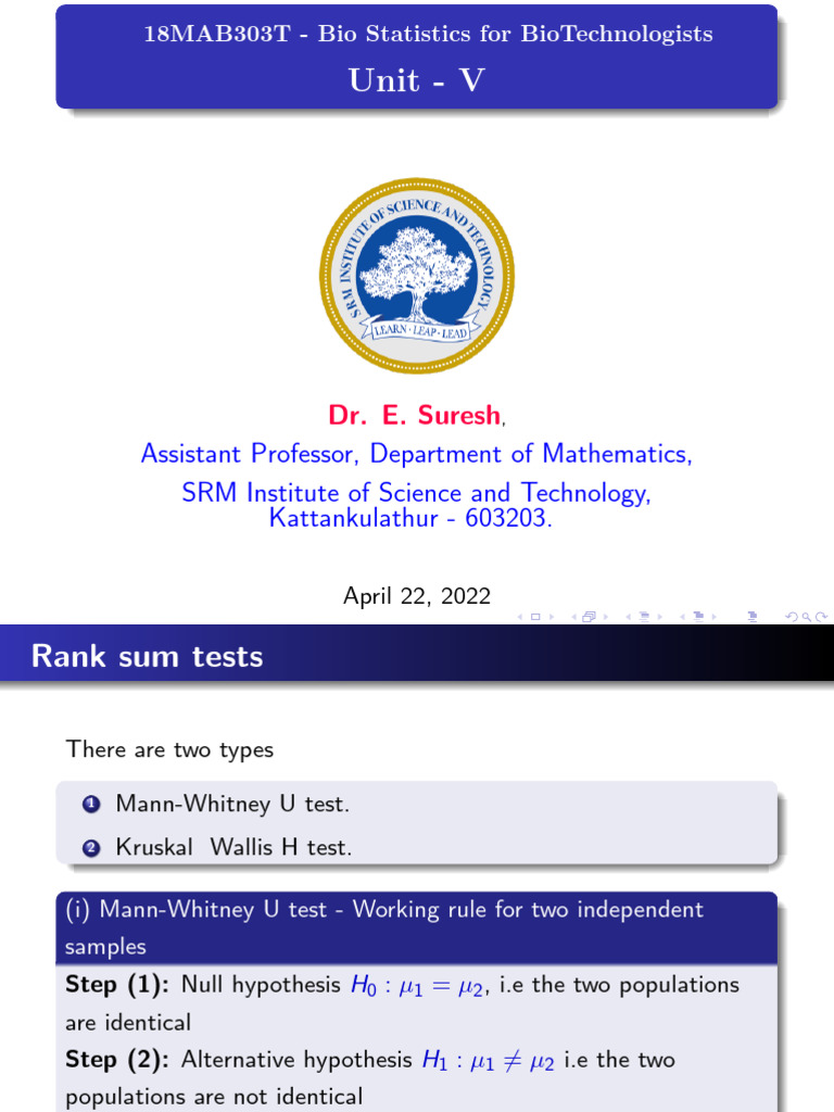Unit - 5 - Non Parametric Tests | PDF