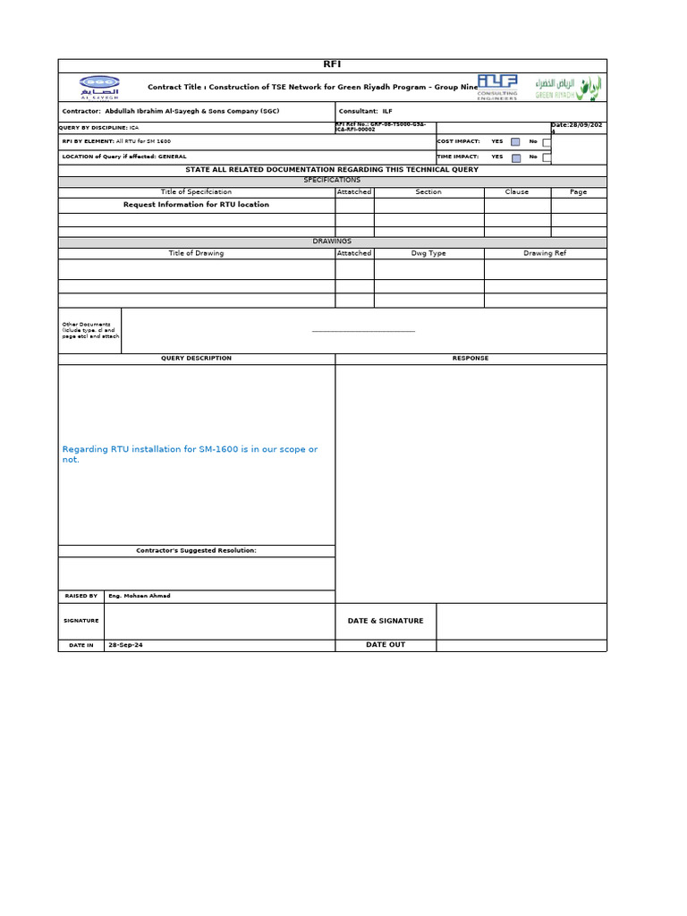 RFI For RTU Installation | PDF