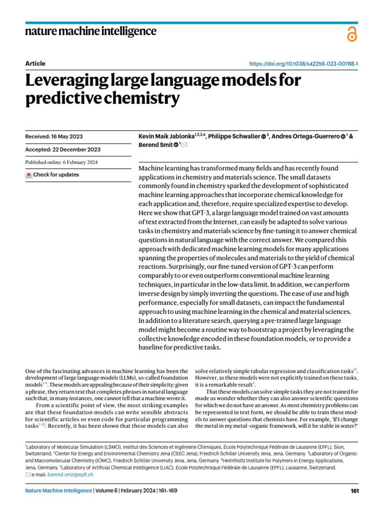 Leveraging Large Language Models For Predictive Chemistry | PDF
