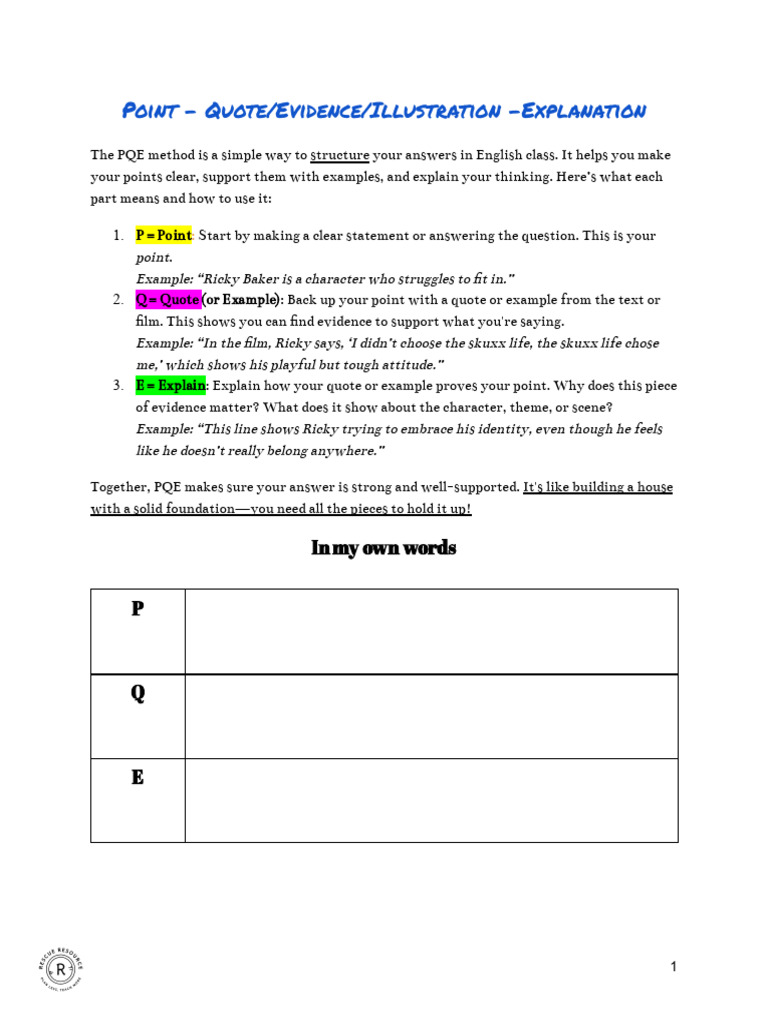 Point - Quote - Evidence - Illustration - Explanation | PDF