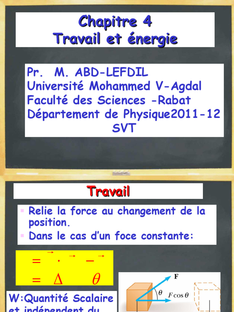 Chap4 Phy de Oint Matérielle Travail Et Énergie | PDF