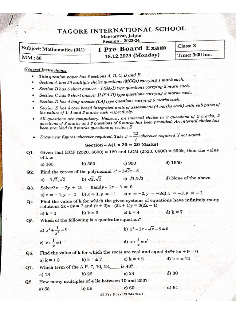10tagore Pre-Board | PDF