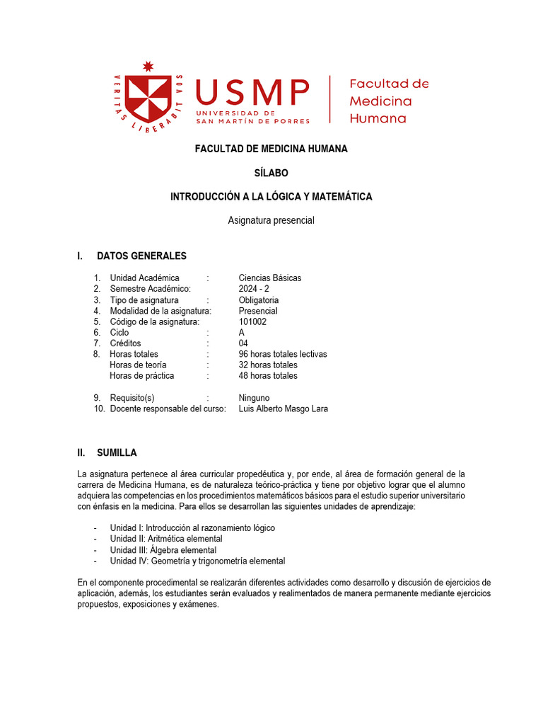SILABO INT LOGICA MATEMATICA 2024 II - v2 | PDF