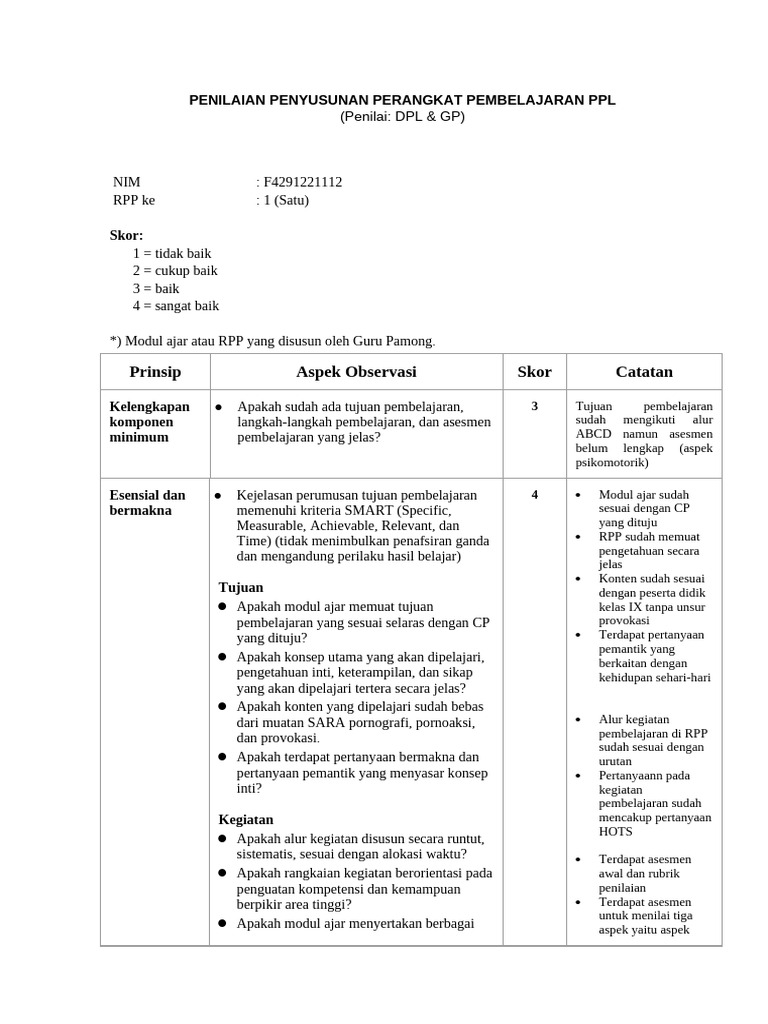 Lampiran 10 - Aziz Maulana - Siklus 1 - Penilaian Penyusunan Perangkat ...