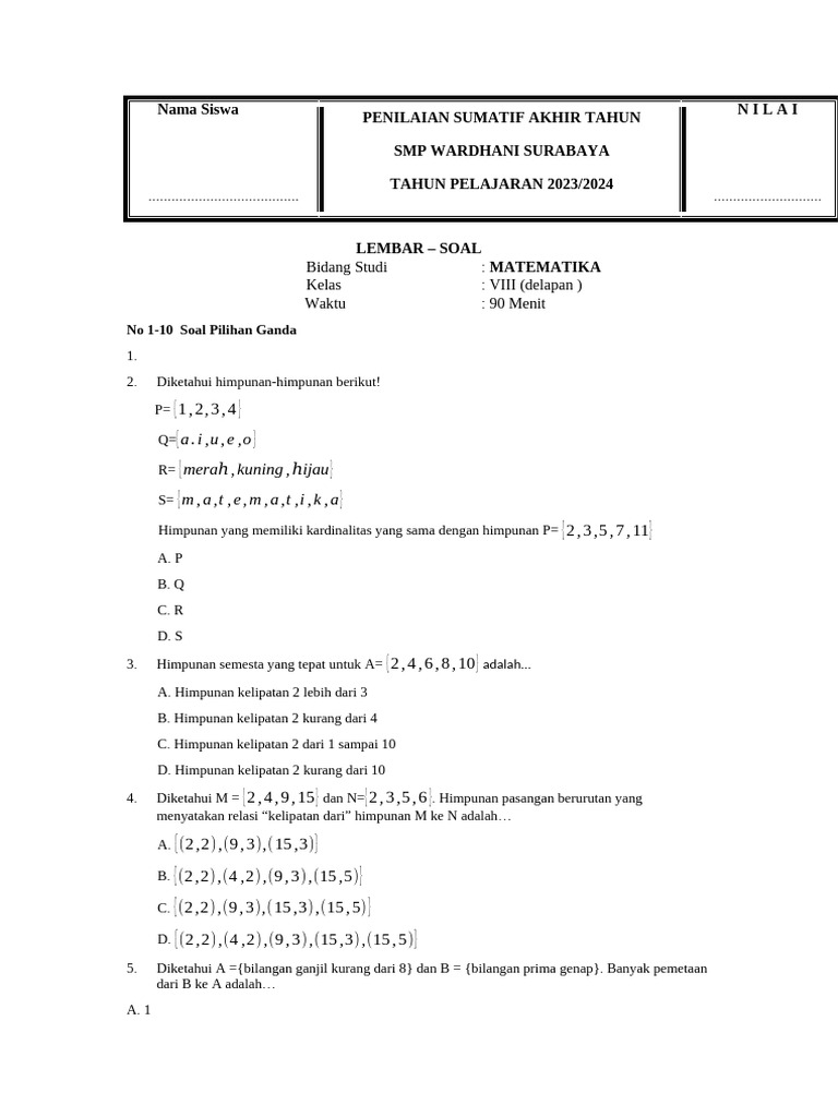 Psat KLS 8 2023-2024 | PDF