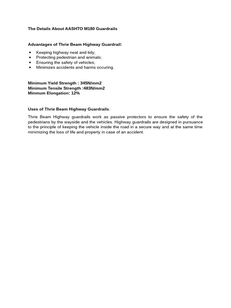 The Details About AASHTO M180 Guardrails | PDF
