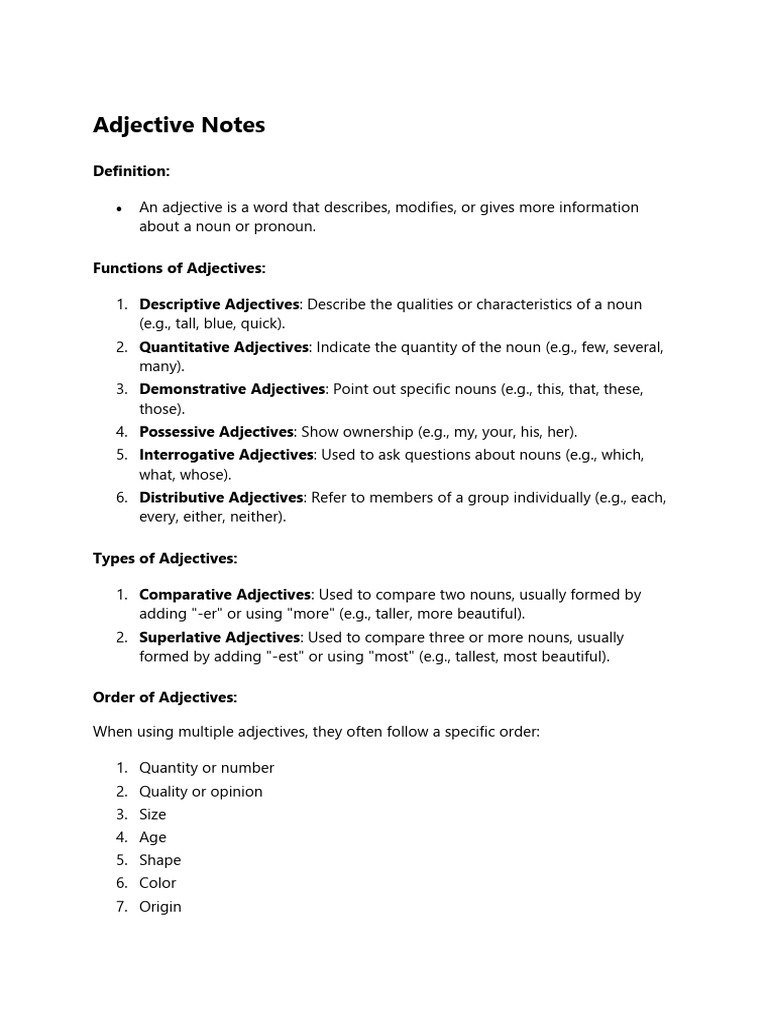 Adjective Notes | PDF