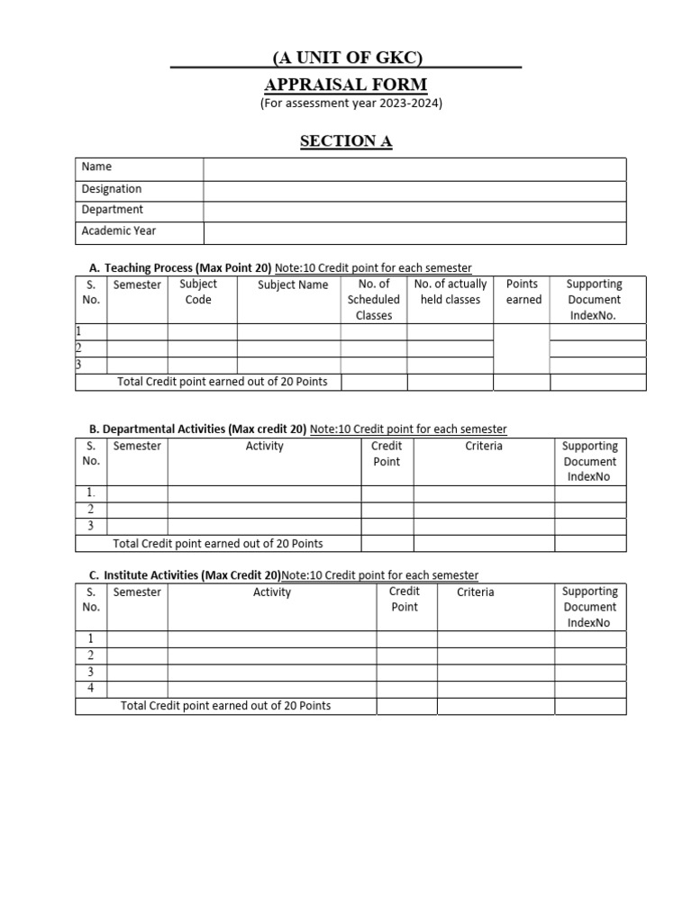 Appraisal Form - 2023-24 | PDF