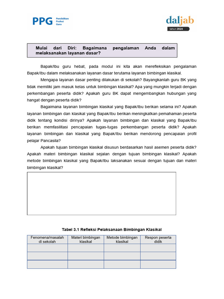 PPA - BK - TOPIK 3 - 1. Refleksi Layanan Dasar | PDF