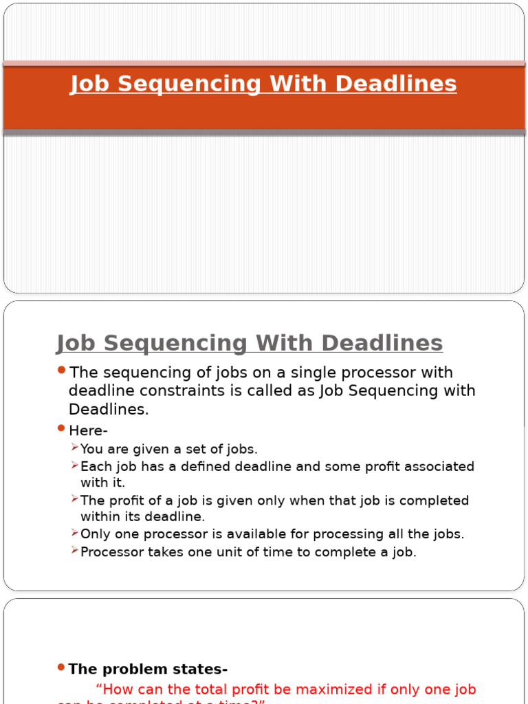 Job Sequencing With Deadlines | PDF