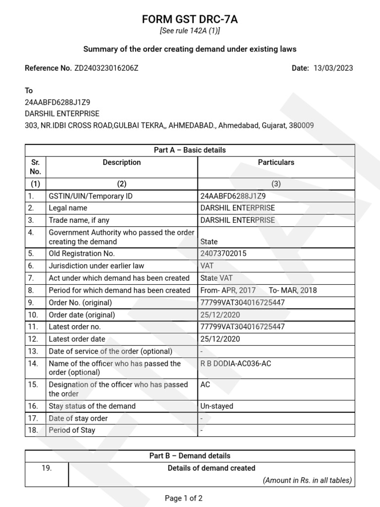 Form GST Drc-7a | PDF