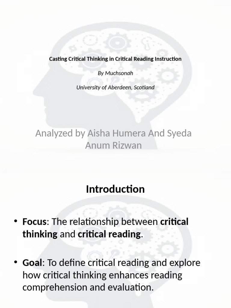 Casting Critical Thinking in Critical Reading Instruction Anum and ...