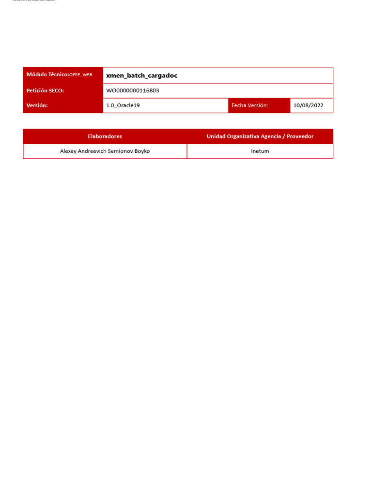 Xmen Batch Cargadoc-V0 Oracle-WO0000000116803 | PDF