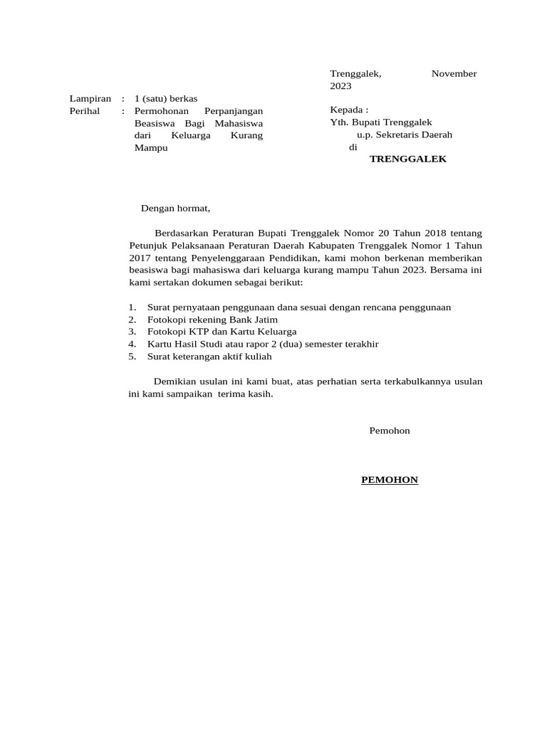 Format Pengajuan Beasiswa | PDF