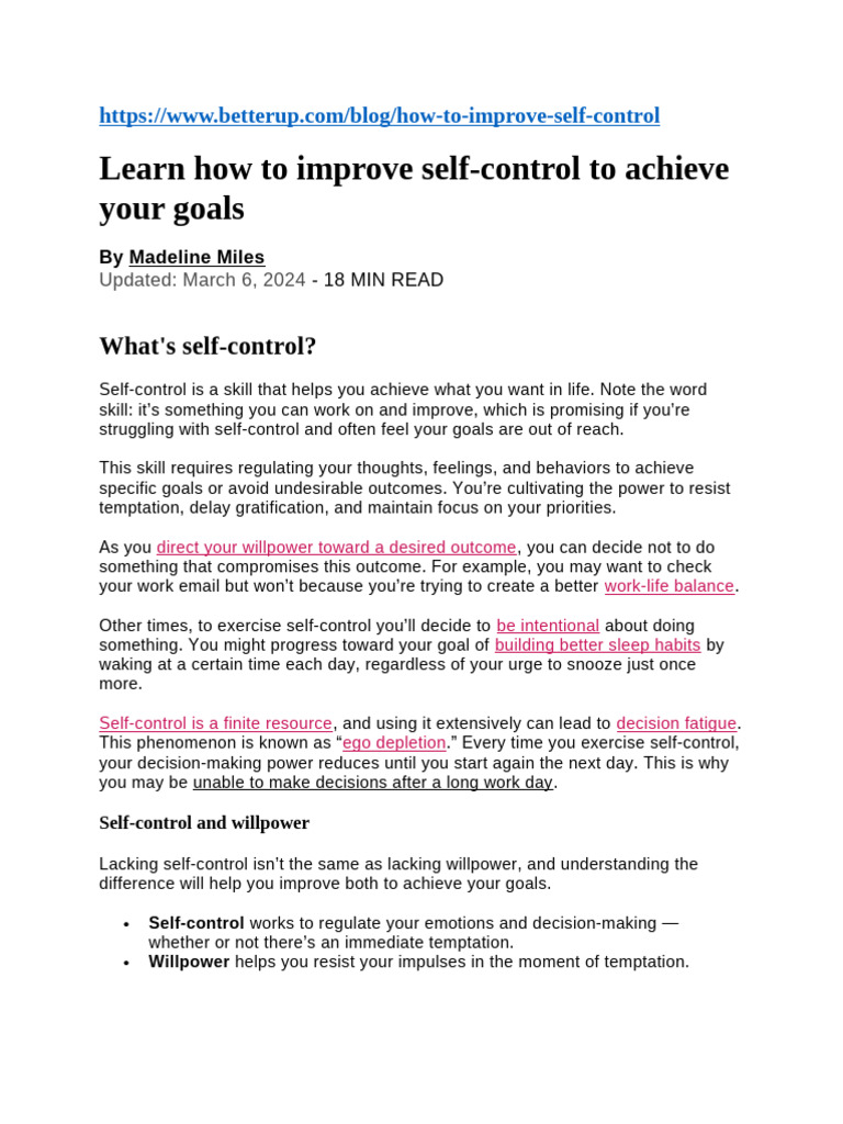 Self Control | PDF