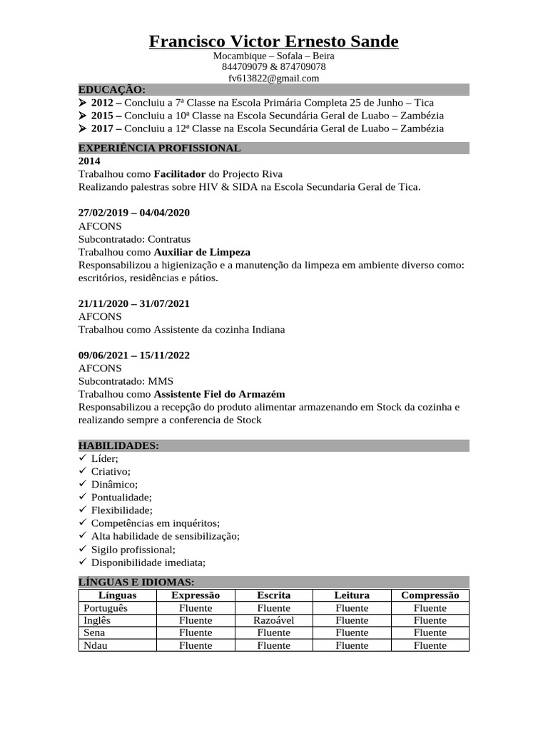 CV Francisco Victor Ernesto Sande | PDF