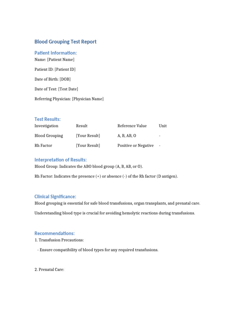 Blood Grouping Test Report | PDF