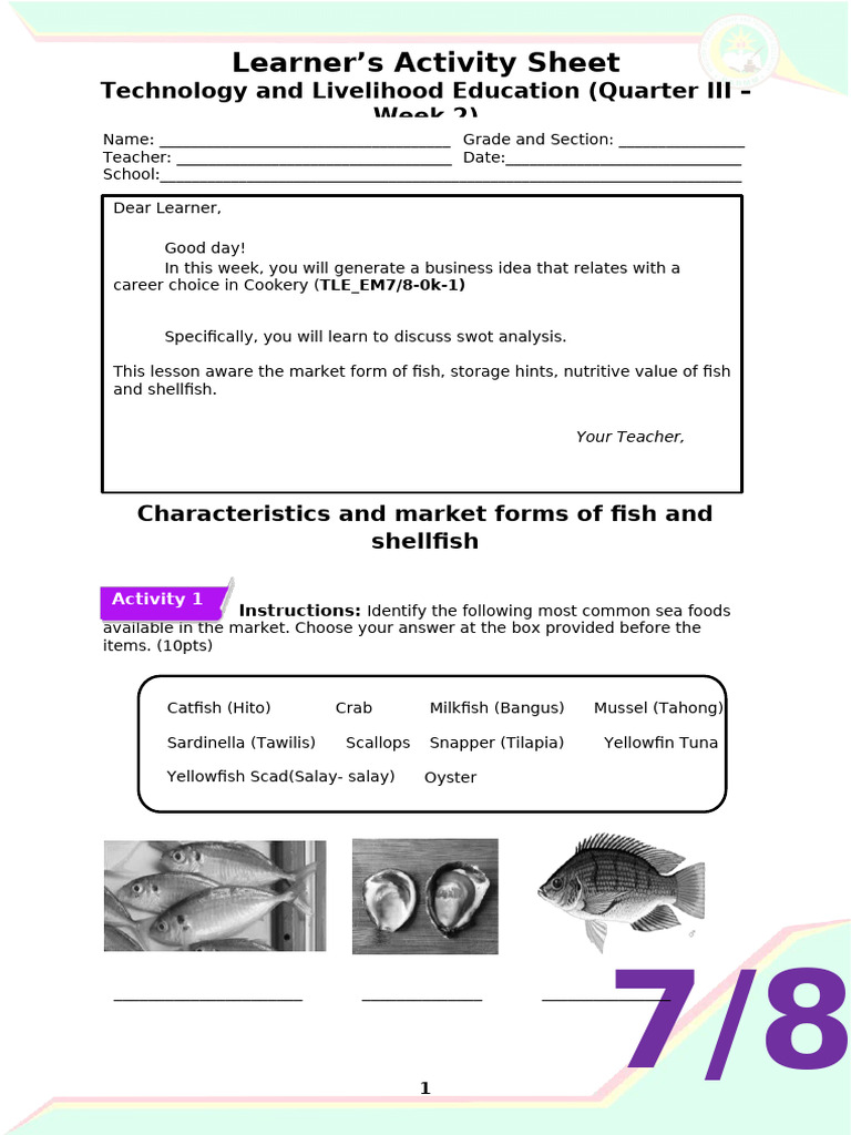 Learner's Activity Sheet: Technology and Livelihood Education (Quarter ...