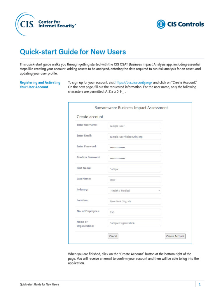 CIS - BIA Quick Start Guide | PDF