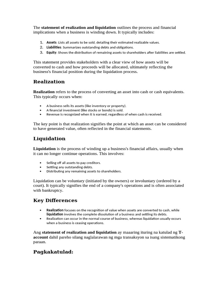 The Statement of Realization and Liquidation Outli | PDF | Liquidation ...