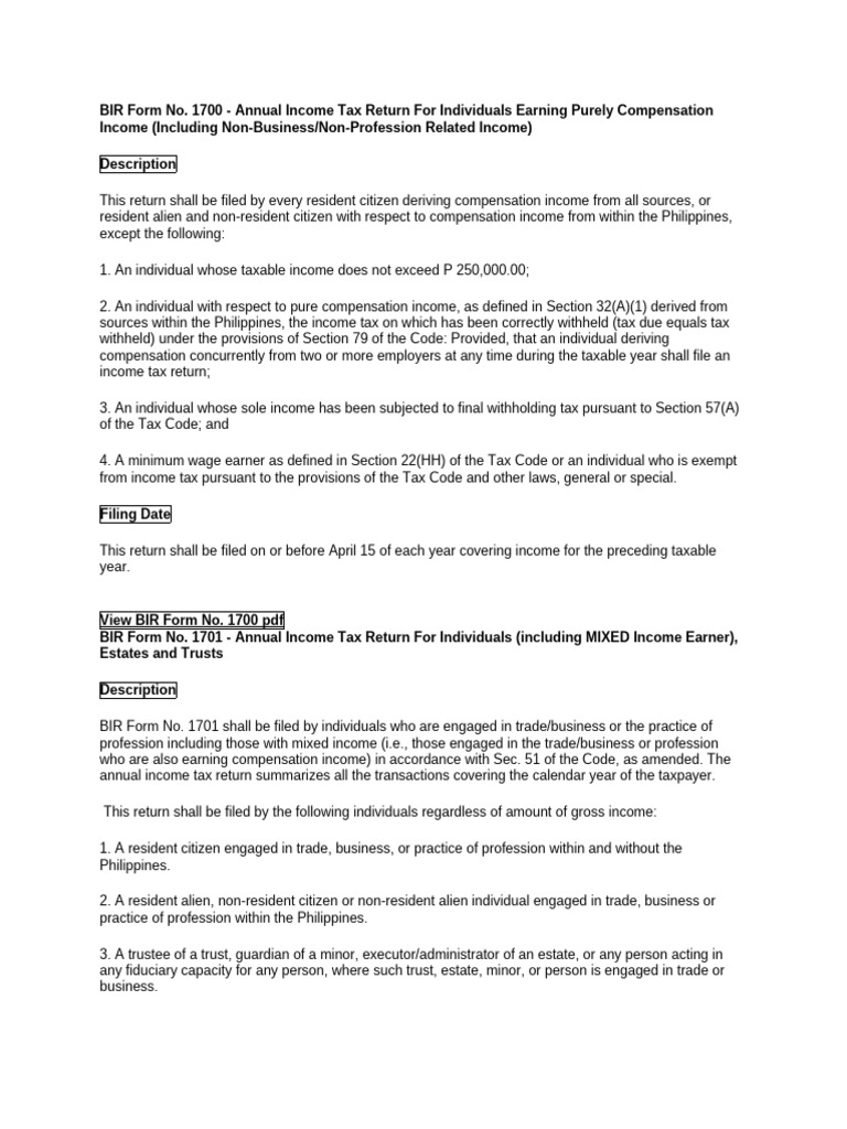 1701 Bir Guidelines | PDF