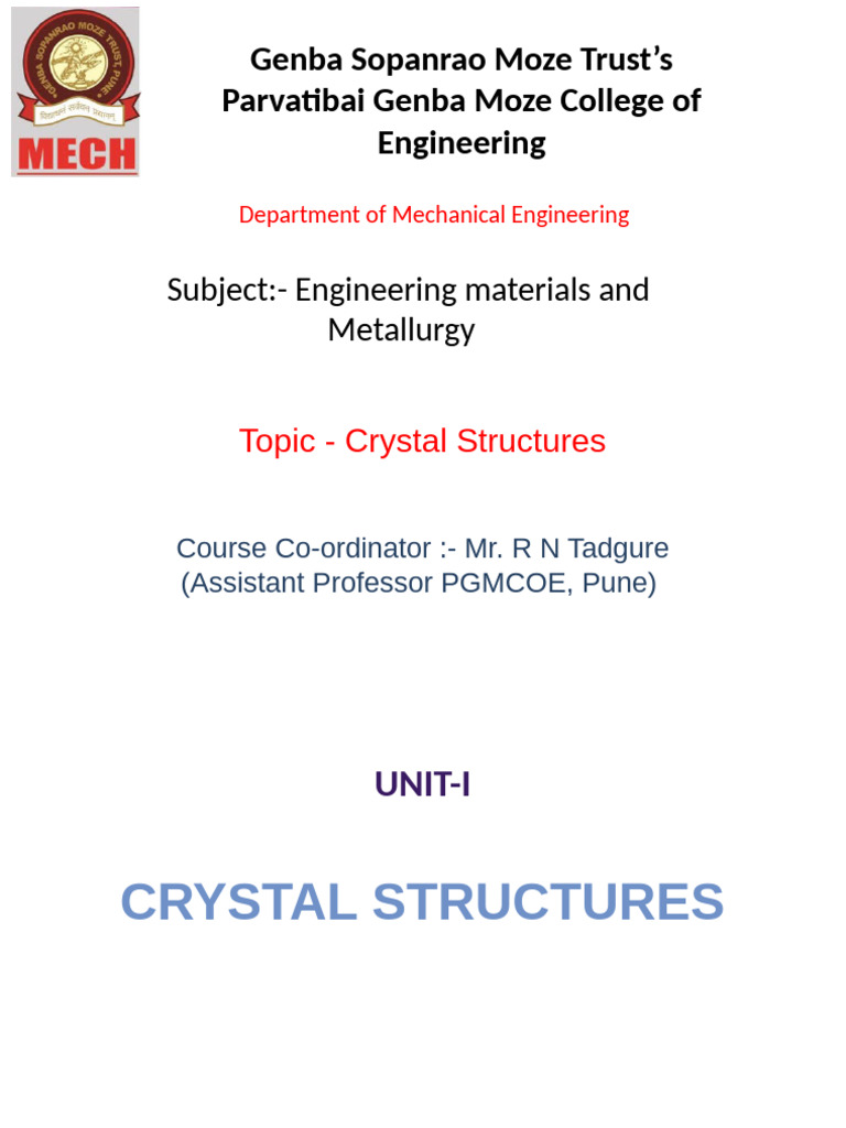 EMM UNIT-I Crystal Structures | PDF