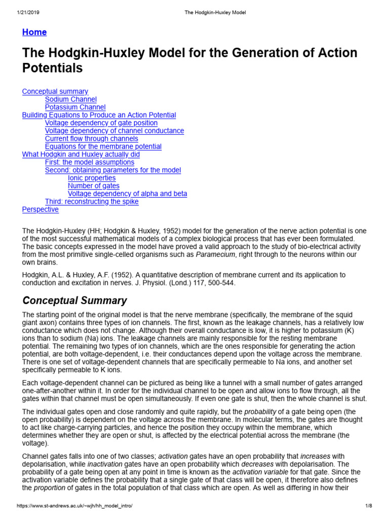 The Hodgkin-Huxley Model Best | PDF