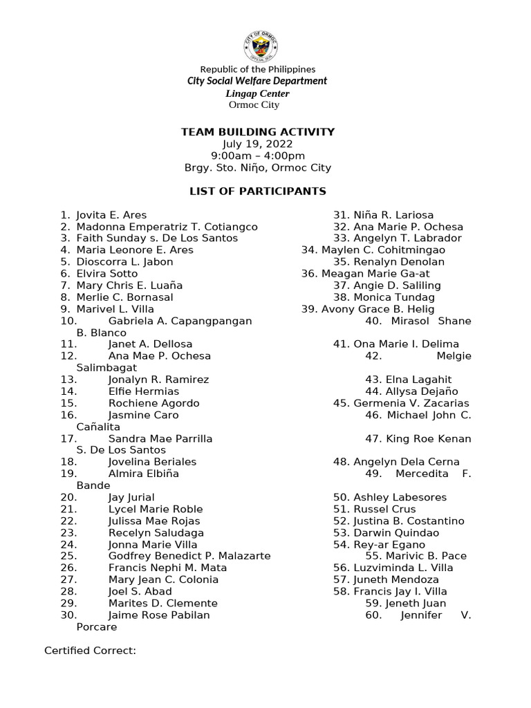 LIST of Participants | PDF