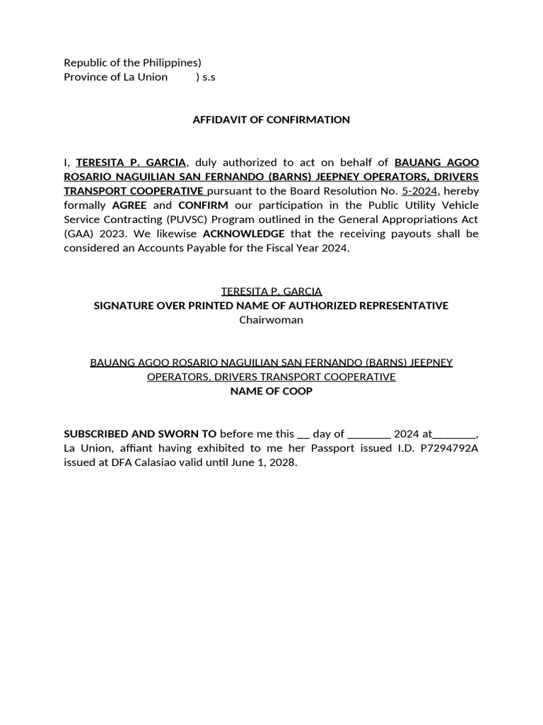 Affidavit of Confirmation (BARNS) | PDF