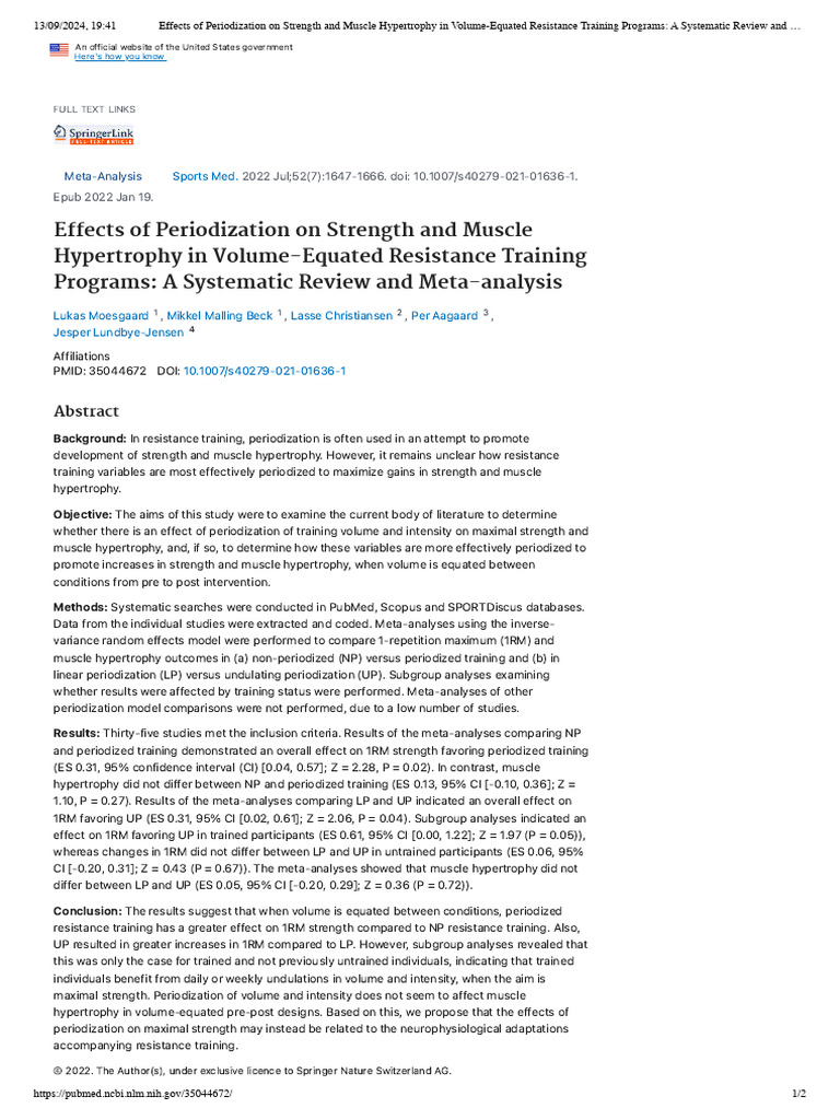 Effects of Periodization On Strength and Muscle Hypertrophy in Volume ...