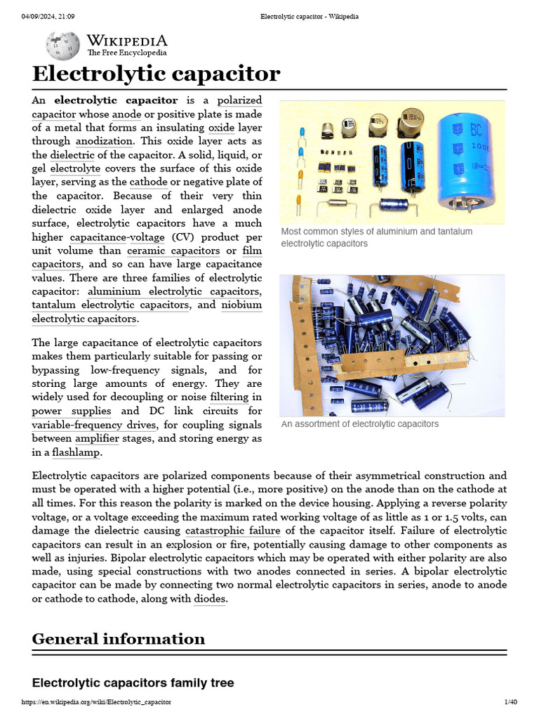 Electrolytic Capacitor - Wikipedia | PDF