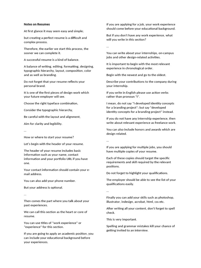Resume Notes | PDF