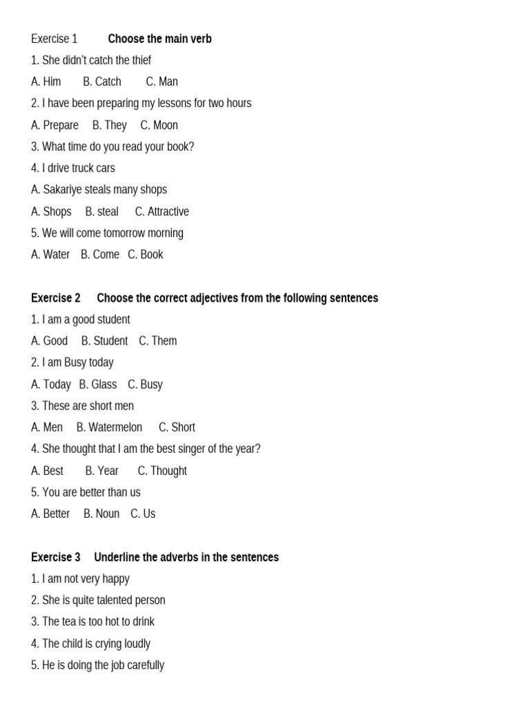 Choose The Main Verb | PDF | Subject (Grammar) | Verb